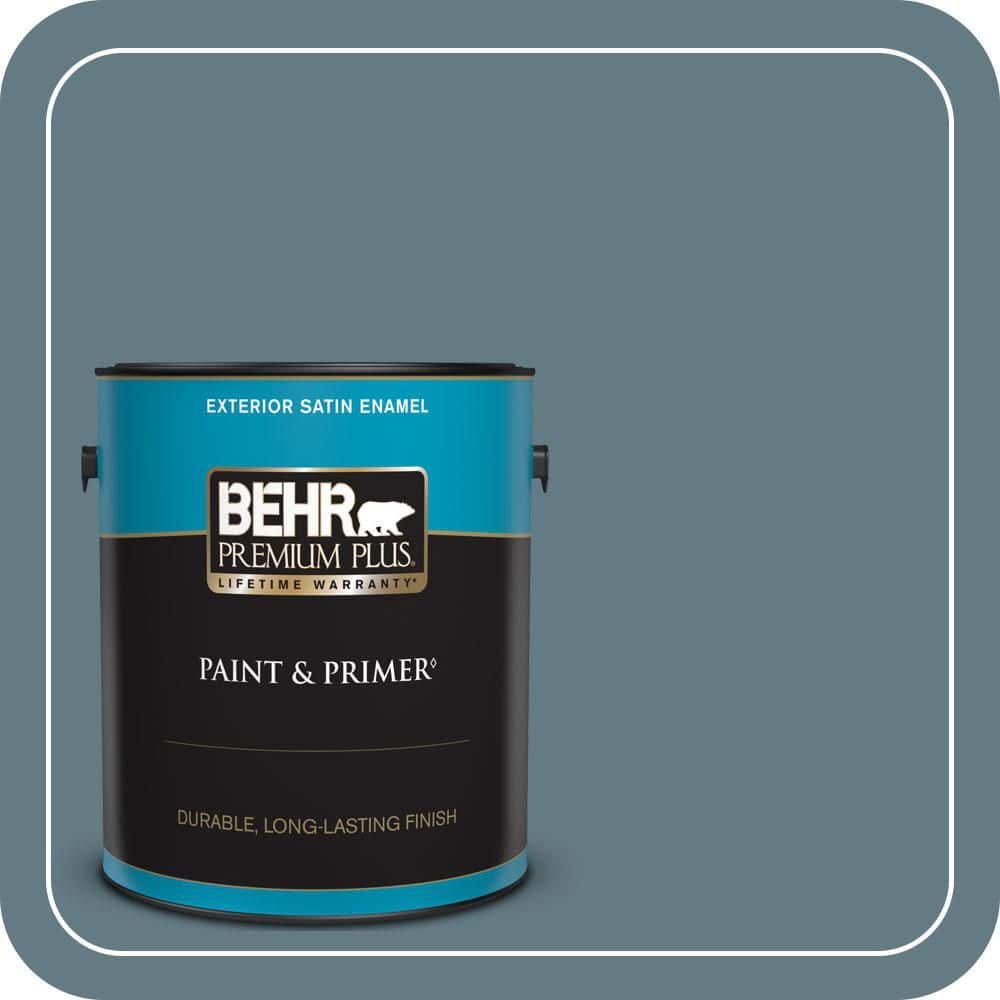 BEHR PREMIUM PLUS 1 gal. #540F-5 Smokey Blue Satin Enamel Exterior ...