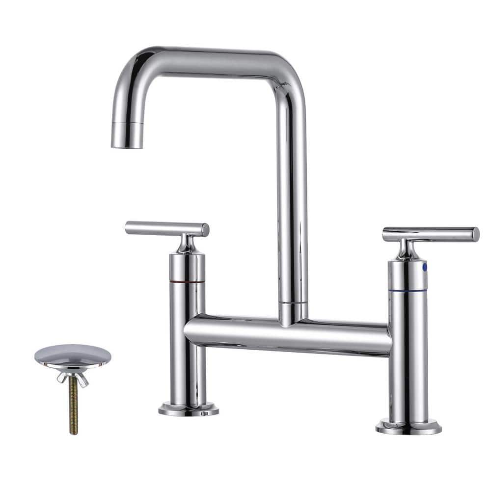 ALEASHA Double Handle Bridge Kitchen Faucet in Chrome AL-1A33C - The ...