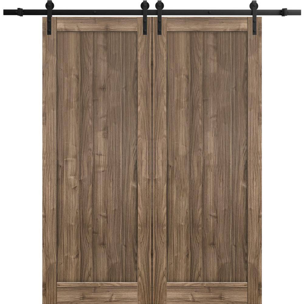 Sartodoors 36 in. x 80 in. 2 Panel Walnut Solid MDF Sliding Barn Door ...