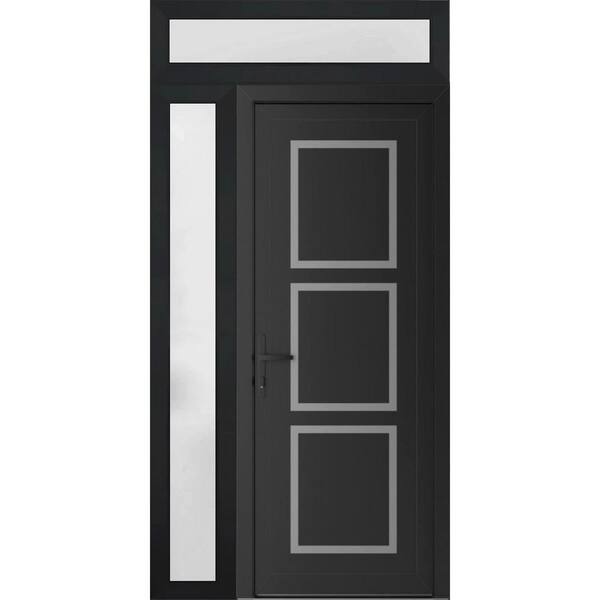 VDOMDOORS 50 in. x 94 in. Right-hand/Inswing Frosted Glass Matte Black ...