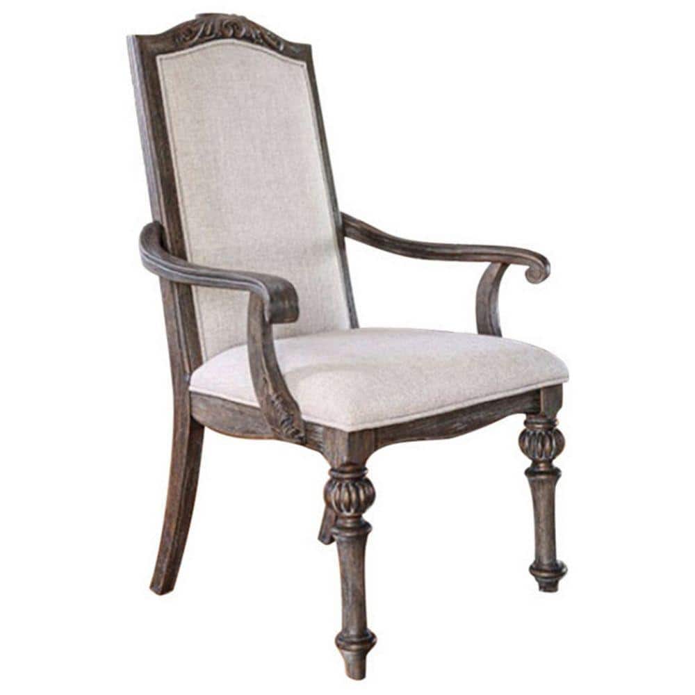 Benjara Brown and Ivory Fabric Arm Chair with Cushion Seat (Set of 2 ...