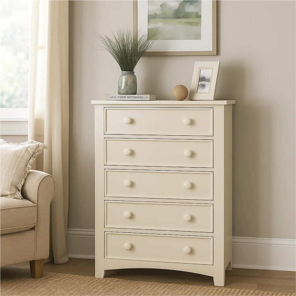 Benjara 17 in. White 5-Drawer Chest of Drawers BM123260 - The Home Depot