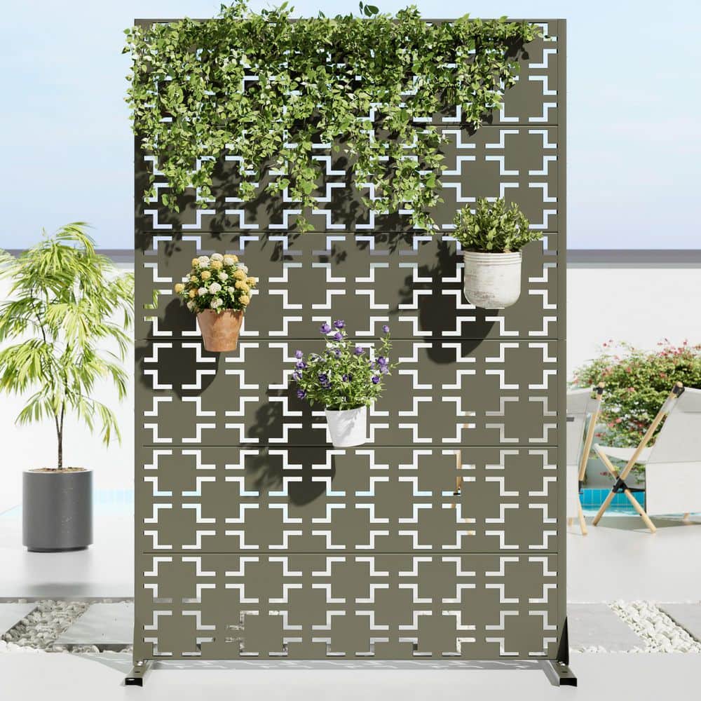 Dovelina 47 in. x 72 in. Green Textured Metal Garden Screens Outdoor ...