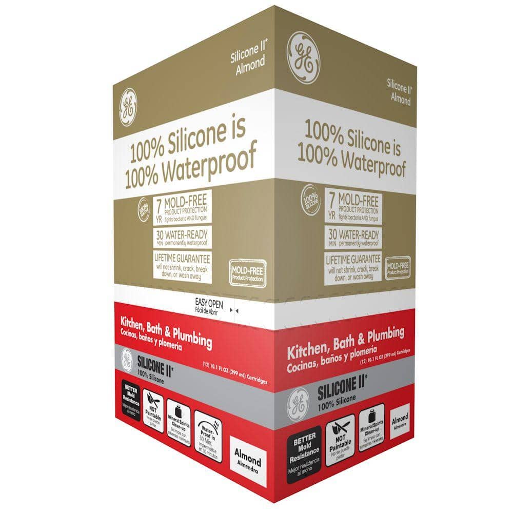 GE Advanced Silicone 2 Caulk 10.1 oz Kitchen and Bath Sealant Almond ...