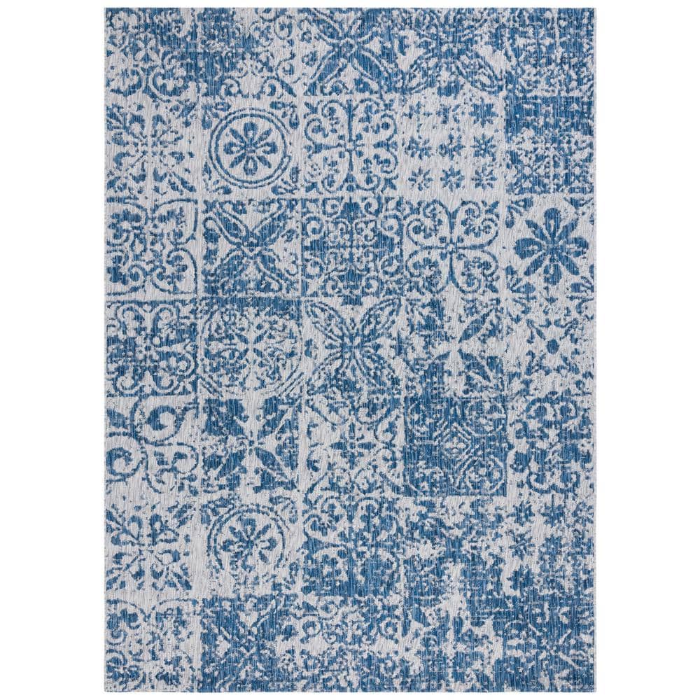 SAFAVIEH Courtyard Navy/Gray 8 ft. x 11 ft. Distressed Ornate Indoor ...