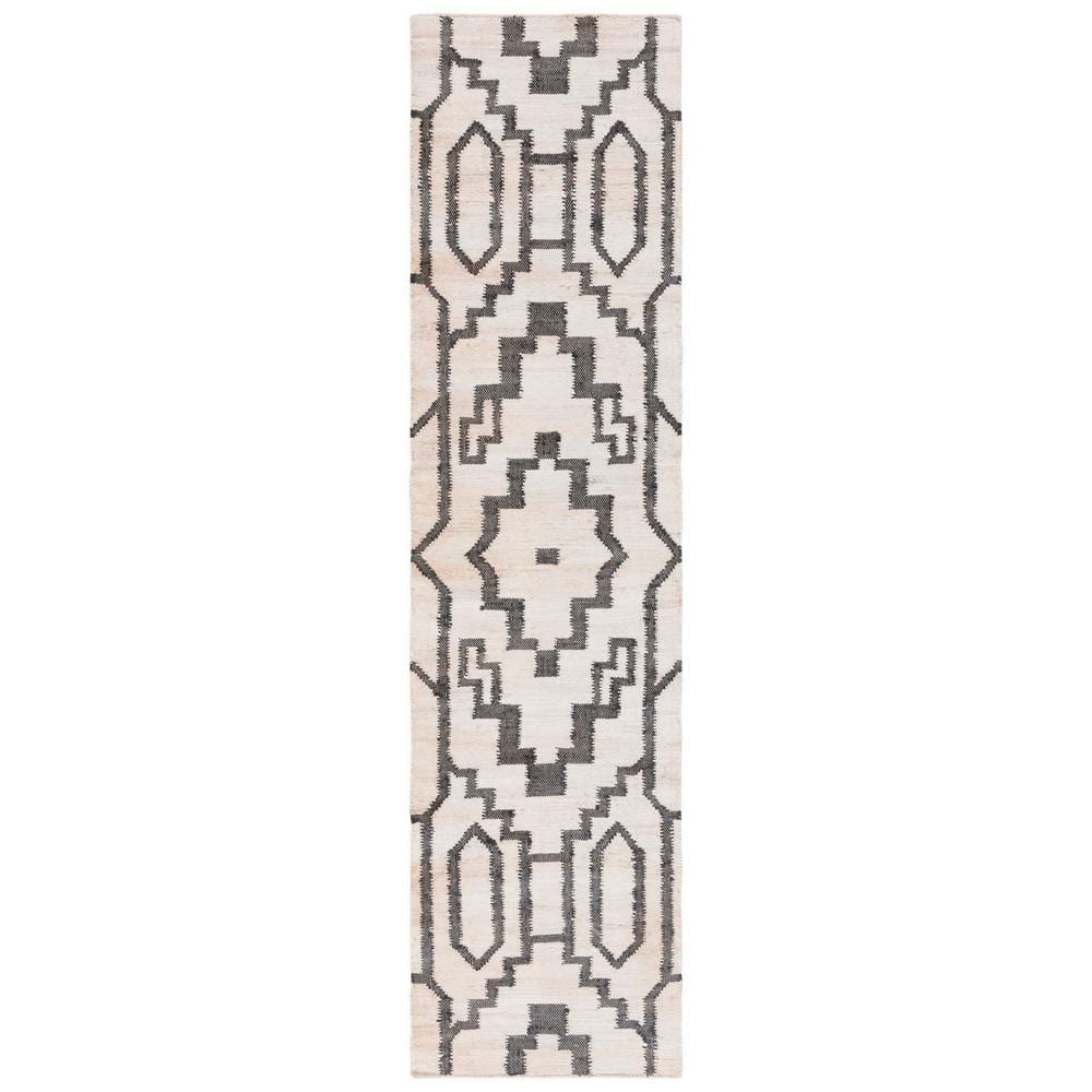 SAFAVIEH Natural Fiber Ivory/Black 2 ft. x 9 ft. Modern Geometric ...