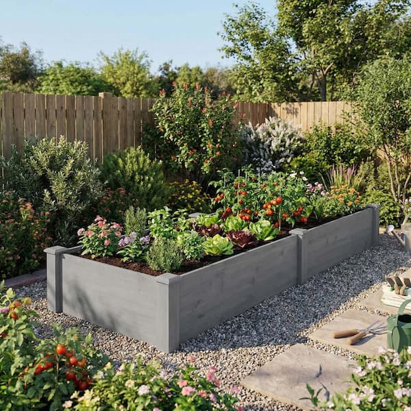96 x 28 x 10 in. Gray Wood Ground Raised Garden Bed Planting Planter ...