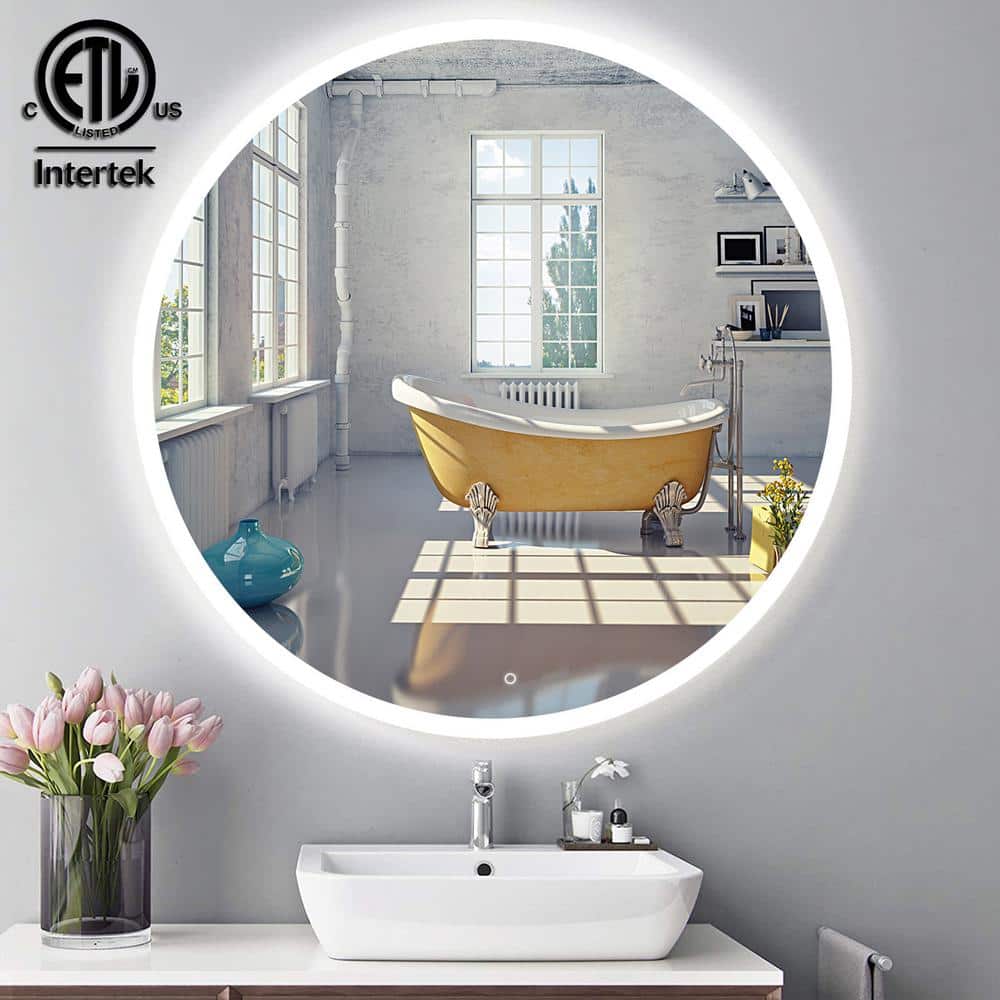 HOMLUX 32 in. W x 32 in. H Round Frameless LED Light with Anti-Fog Wall ...