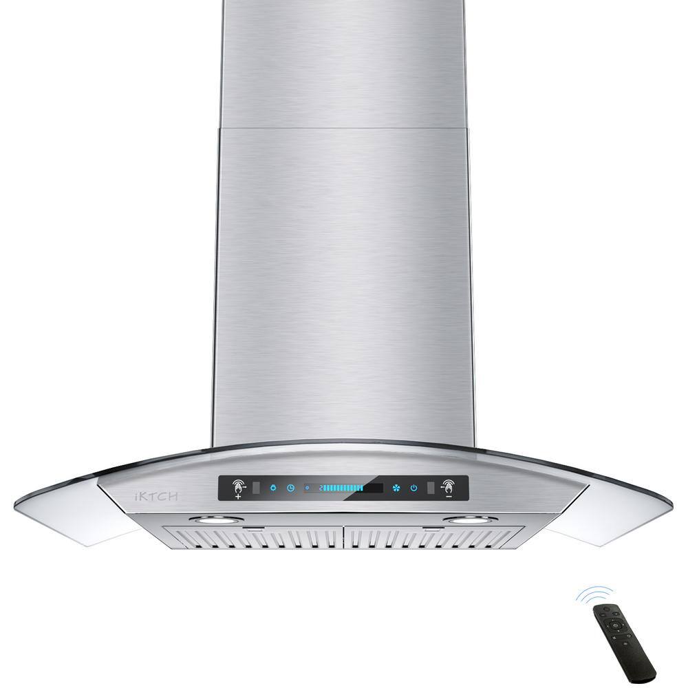 VIKIO 35.43 in. Wall Mount Range Hood Tempered Glass 900 CFM in ...