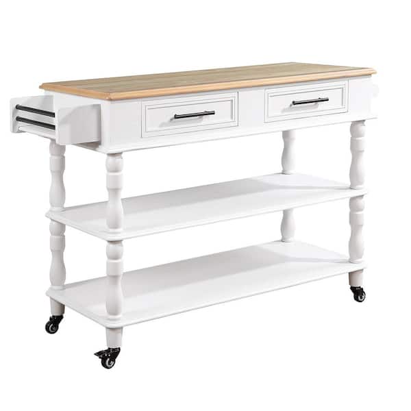 Boosicavelly 65.00 inch White Wood Kitchen Cart with Solid OAK Wood Top ...