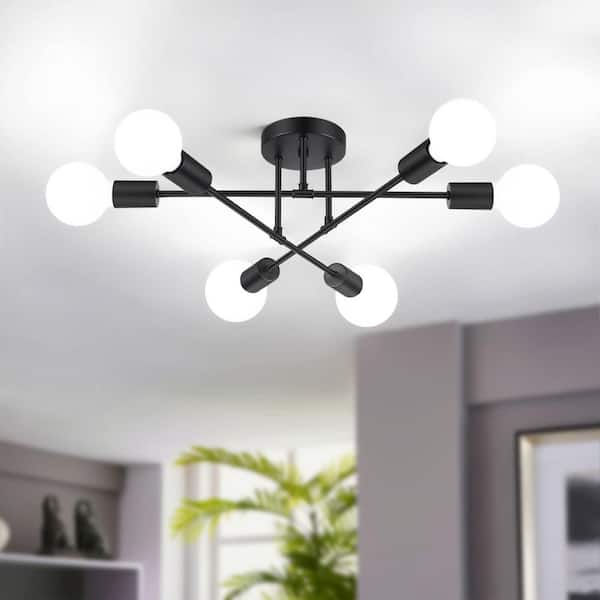 BeamBox 6-Light Black Industrial Sputnik Chandelier Semi Flush Mount ...