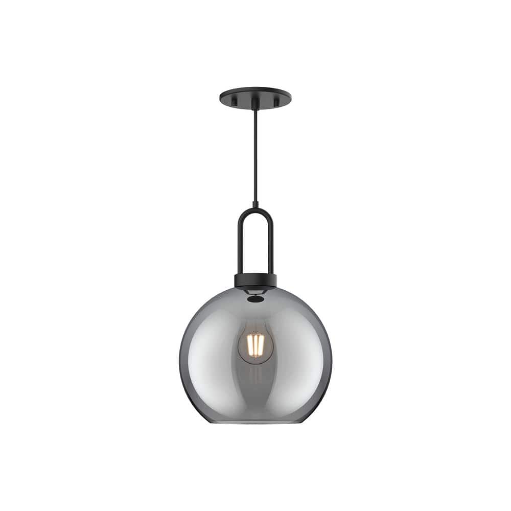 ALORA MOOD Soji 10 in. 1 Light 60-Watt Matte Black/Smoked Solid Glass ...