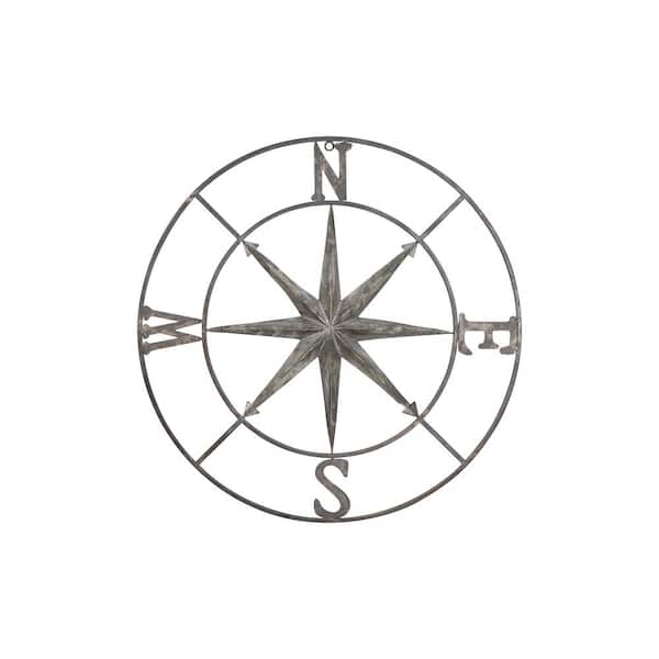 Storied Home 41 in., Large Distressed Iron Metal Compass Wall Decor ...