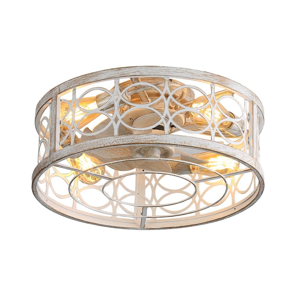 OLUZO 20 in. Indoor White Caged Ceiling Fan, Ceiling Fan with Light ...