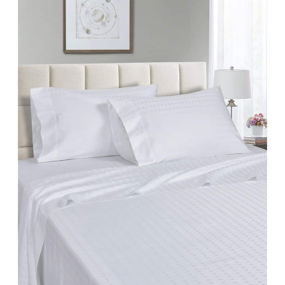 Spring Home 4 Piece 1200 Thread Count White Jacquard Dot 100% Cotton ...