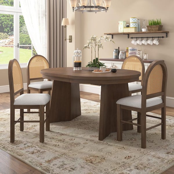 Reviews for Harper & Bright Designs Retro 5-Piece Oval Walnut Wood Top ...