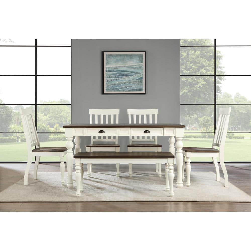 Steve Silver Joanna Ivory and Mocha Brown Wood 4 Drawer Dining Set with ...