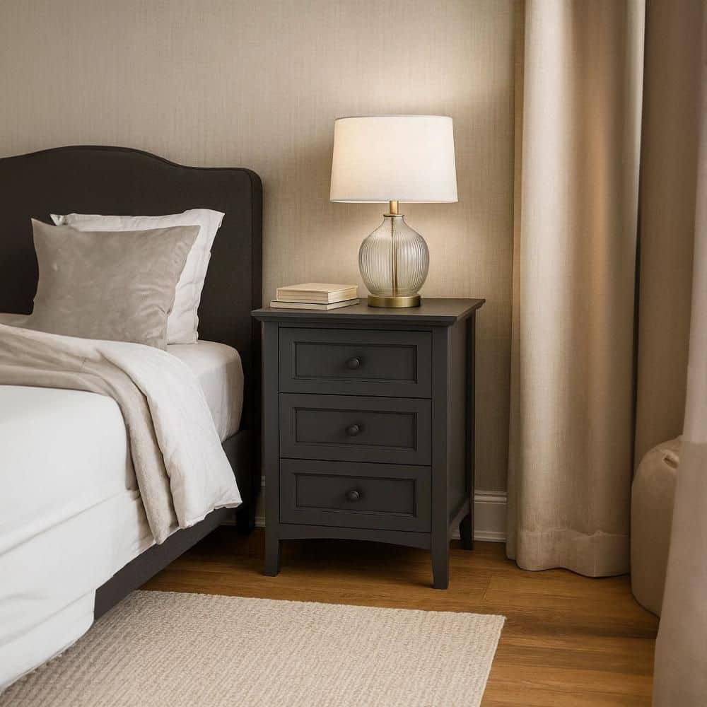 Benjara Fritz Black 3-Drawer 24 in. W Nightstand BM305996 - The Home Depot