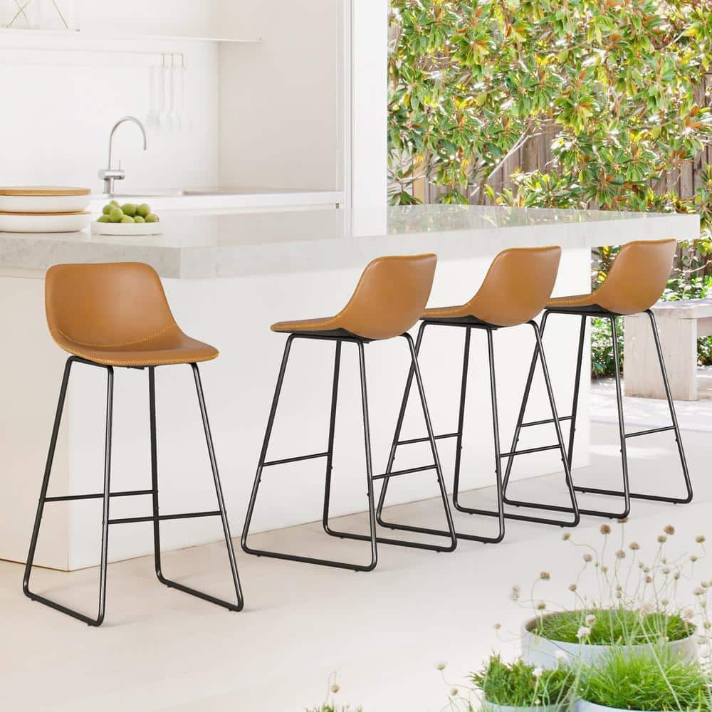 LUE BONA Alexander 30 in. Whiskey Brown Faux Leather Bar Stool Low Back ...