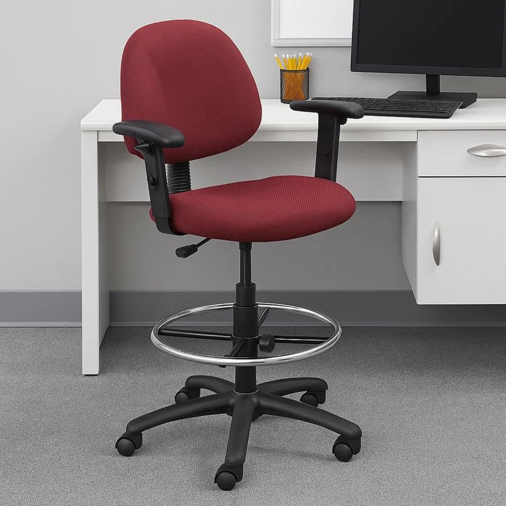 Benjara Jea Nylon Footring Ergonomic Fabric Office Stool in Burgundy ...