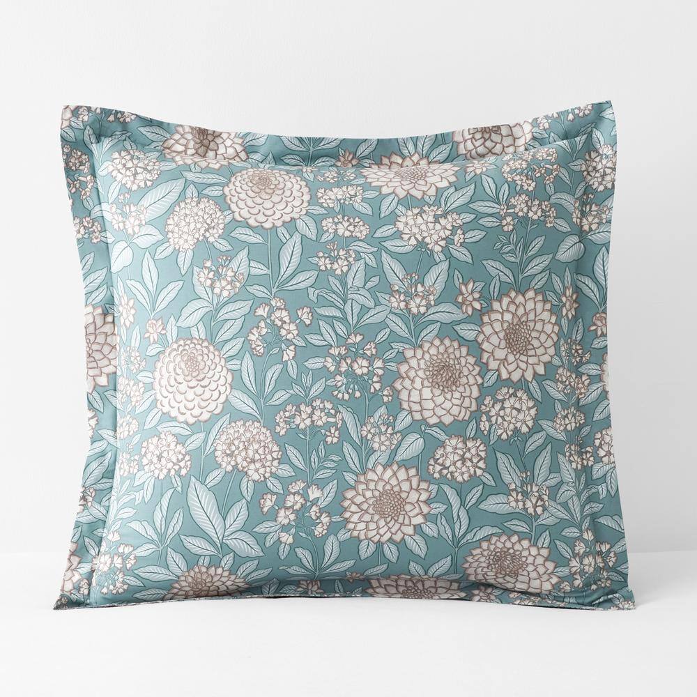 The Company Store Company Cotton Zinnia Garden Teal Cotton Percale Euro ...