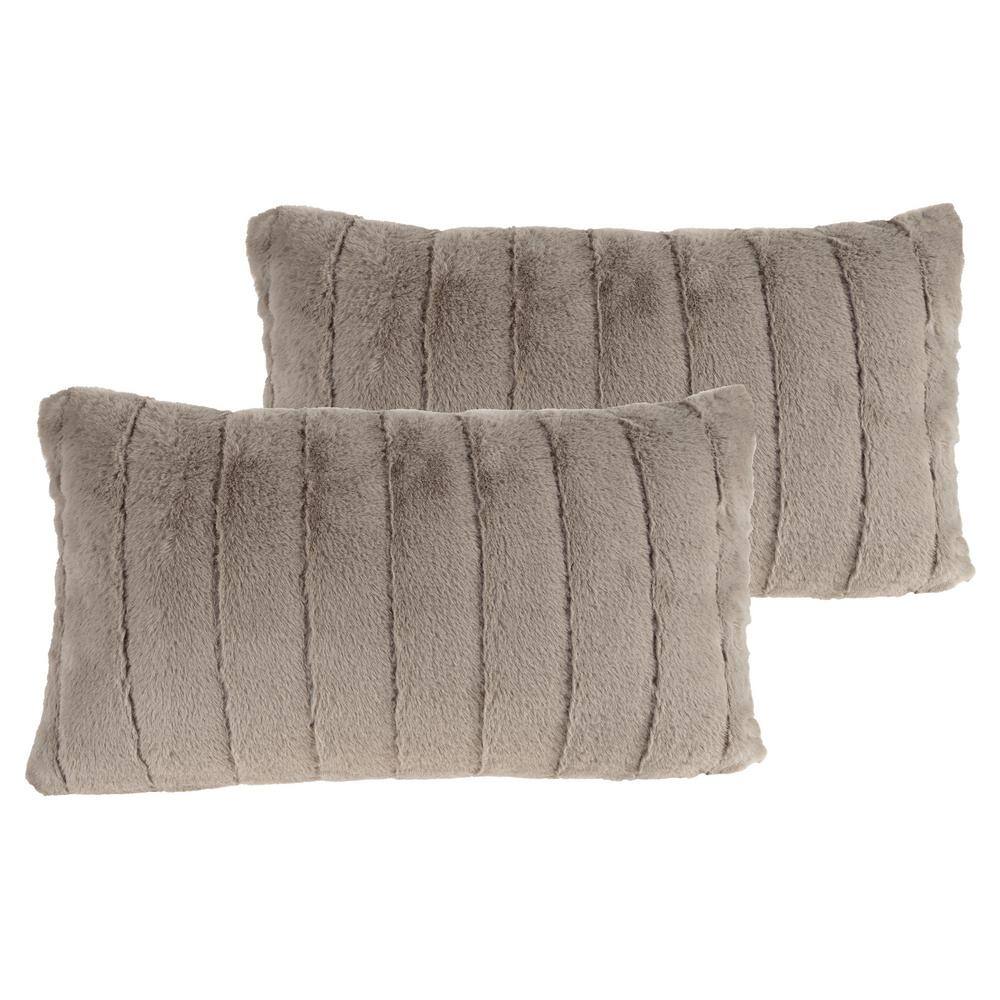 Gray 11 in. x 19 in. Faux Rabbit Fur Throw Pillow (Set of 2) 112594UJZ ...