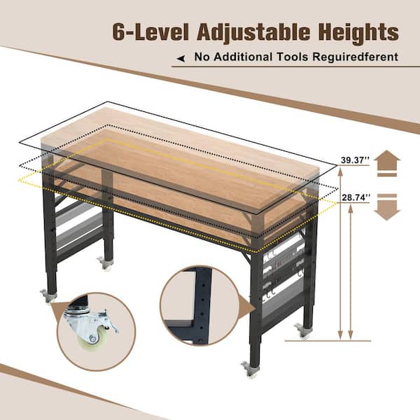 60 in. Work Bench, Workbench with Drawer Storage, heavy-duty Bamboo ...