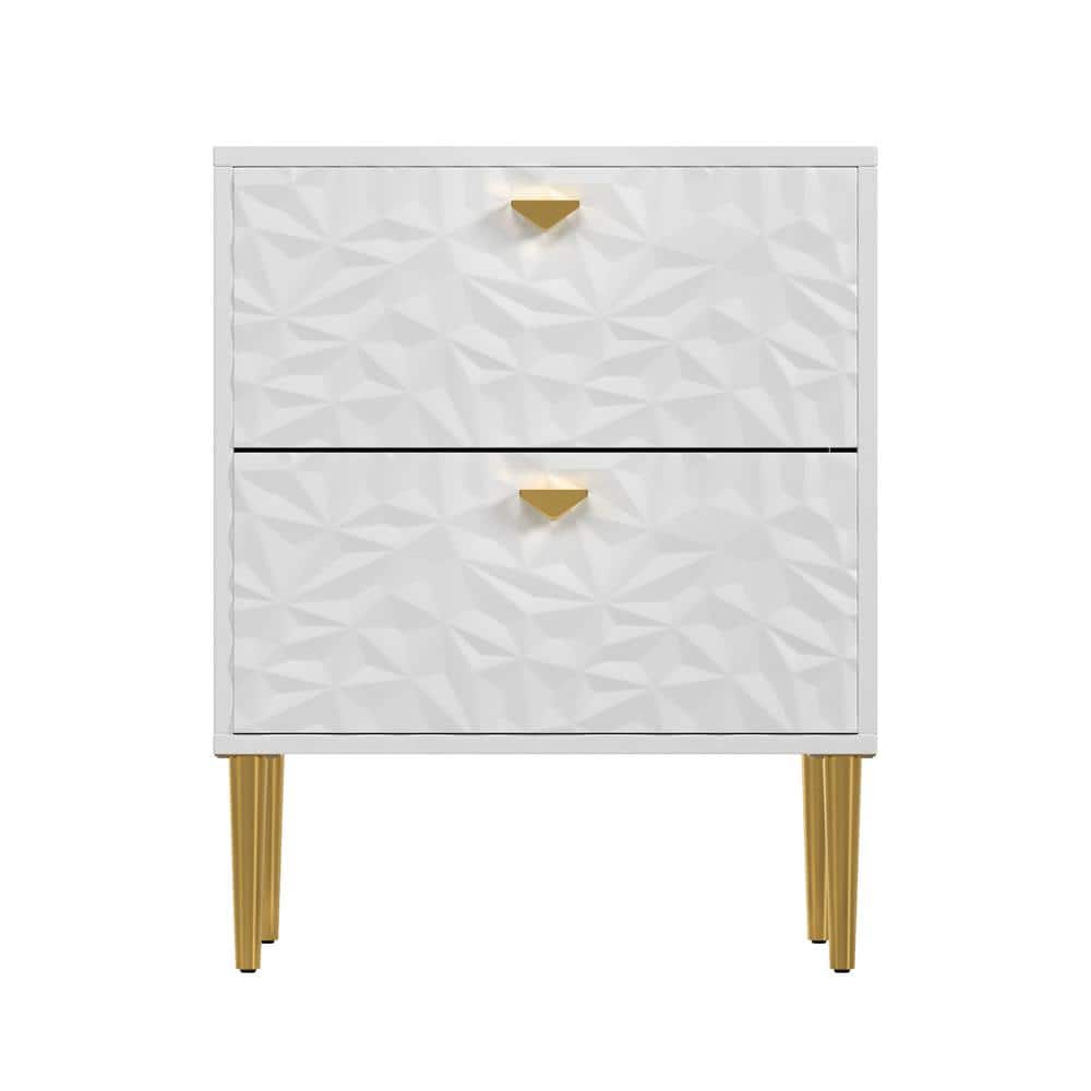 Kahomvis Modern White 2-Drawer Wood Nightstand WFLK-52-13WH - The Home ...