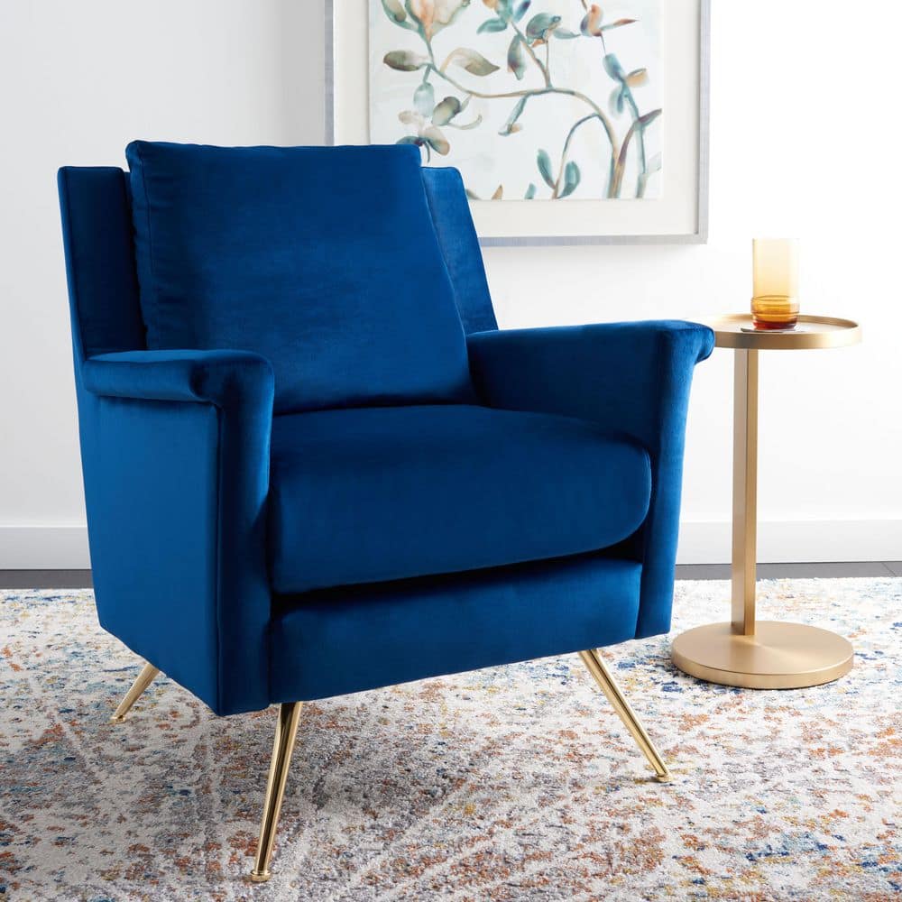 SAFAVIEH Cerise Navy/Gold Velvet Arm Chair ACH5100A - The Home Depot
