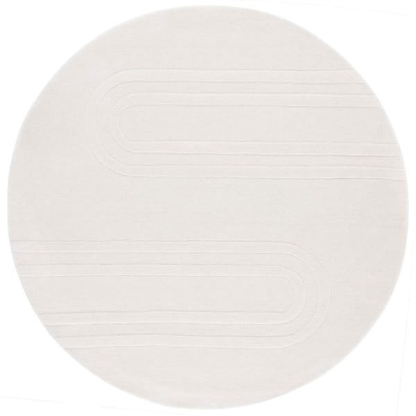 SAFAVIEH Mykonos 6 ft. x 6 ft. Ivory Solid Arches Round Area Rug ...