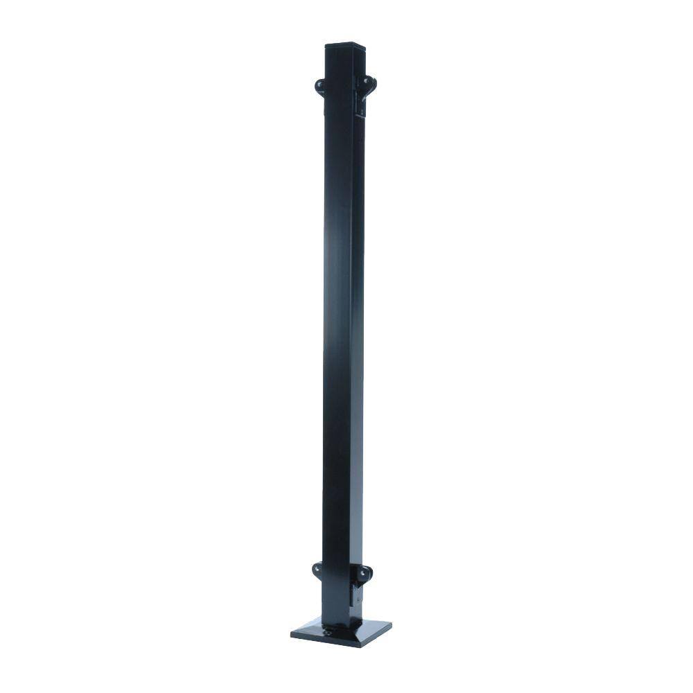UDECX 3-1/6 ft. x 2 in. x 2 in. Black Aluminum Inline Railing Post ...