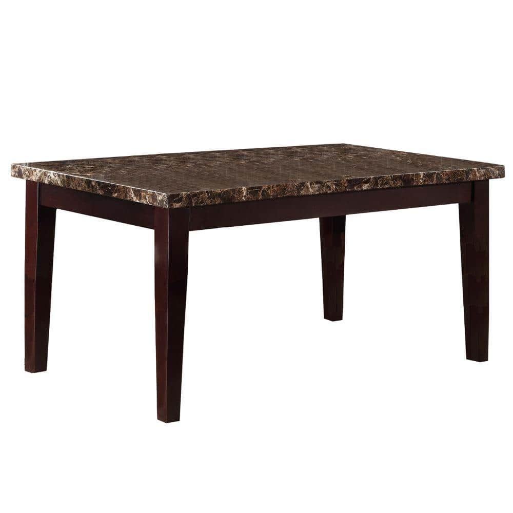 Benjara 38 in. Espresso Brown Rectangular Faux Marble Top Dining Table ...