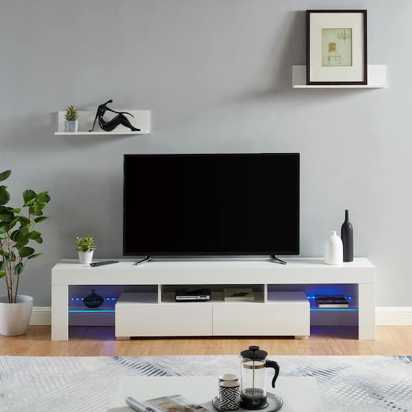 79 In White Wooden Tv Stand With 2 Storage Drawers Fits S Up To 88 ...