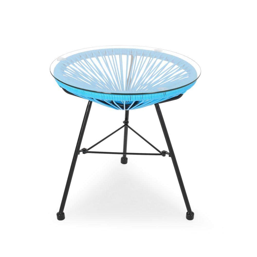 Miscool Avex Blue Round Metal 18 in. H Outdoor Tempered Glass Top Side ...