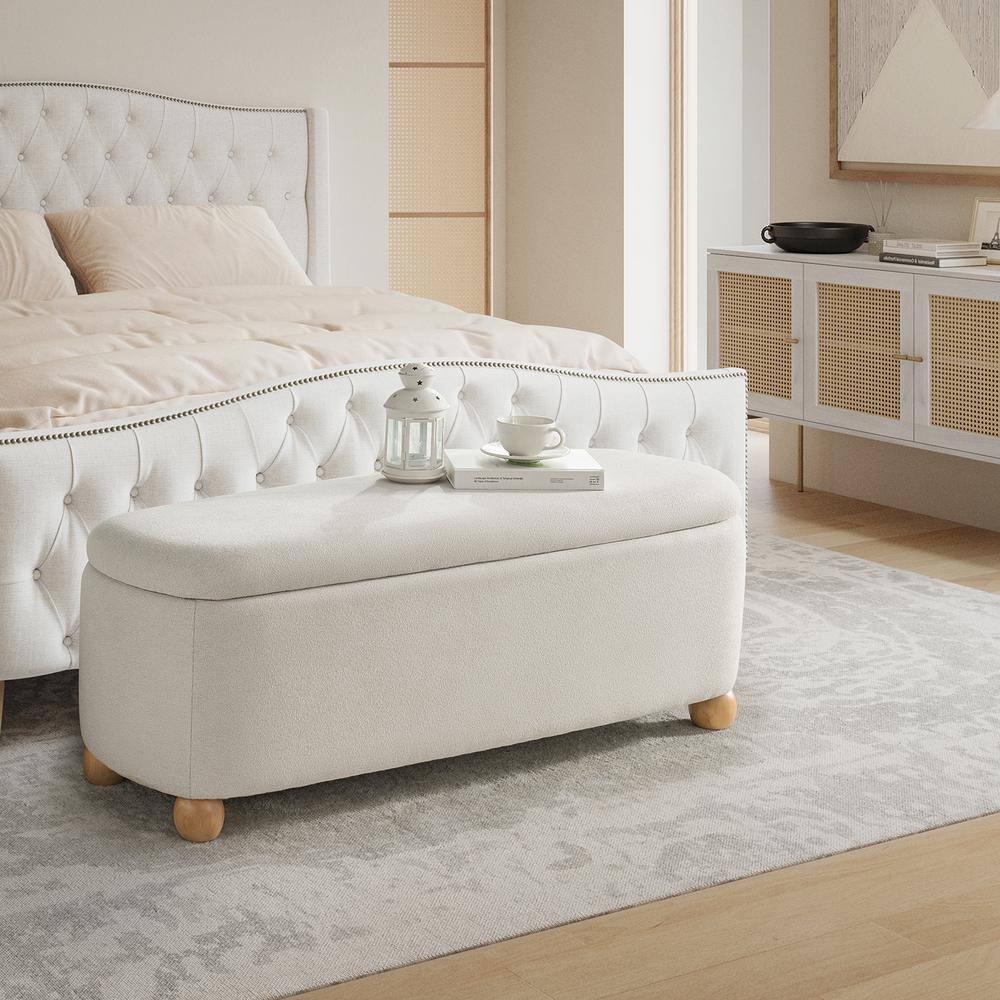 JAYDEN CREATION Telmo Ivory Modern Storage Bench with Solid Wood Legs ...
