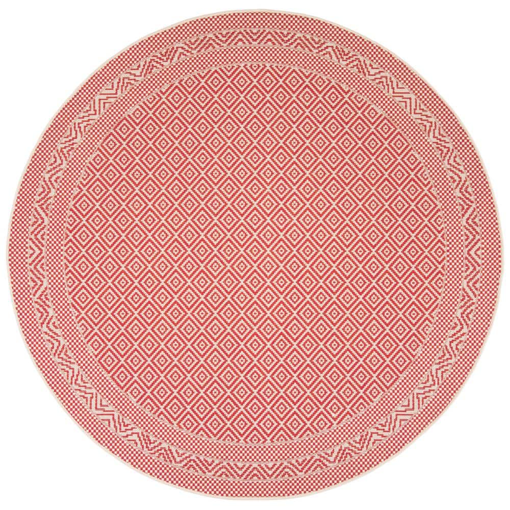 SAFAVIEH Courtyard Beige/Red 7 ft. x 7 ft. Round Geometric Indoor ...