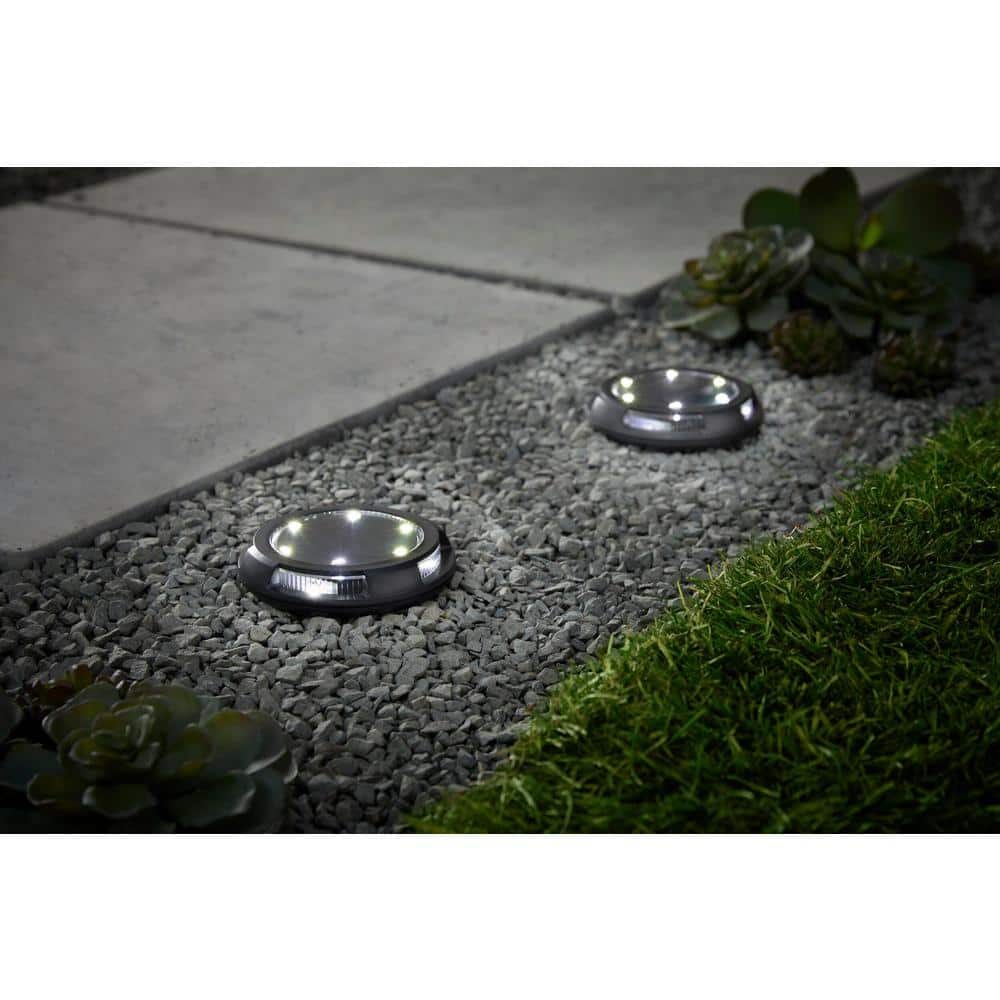 Hampton Bay Black LED Color Changing Outdoor Solar Disc Path Light (4 ...