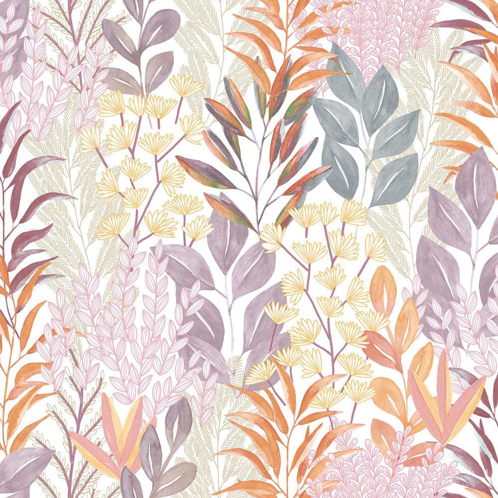 Veer Decor Serene Meadow Orange and Purple on White Ground Wallpaper ...