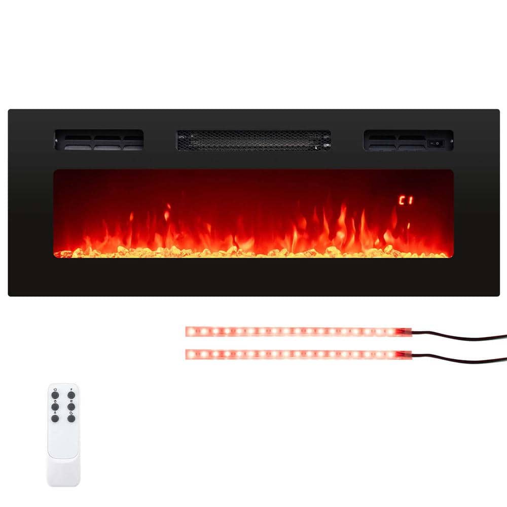 Costway 36 in. Black Wall-Mount 5,000 BTU Electric Fireplace with LED ...