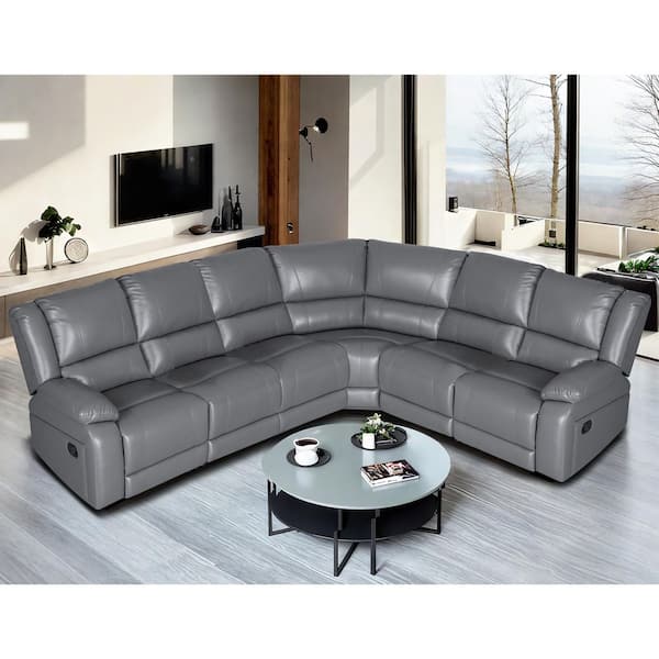 Ellesophas Barry 119 in. 6-Seaters Faux Leather Manual Reclining ...
