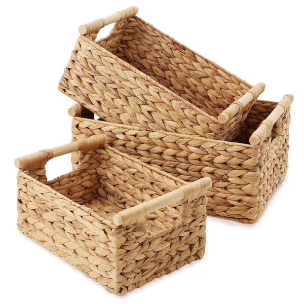 Casafield Natural Brown 16 in. x 7 in. Wicker Water Hyacinth Decorative ...