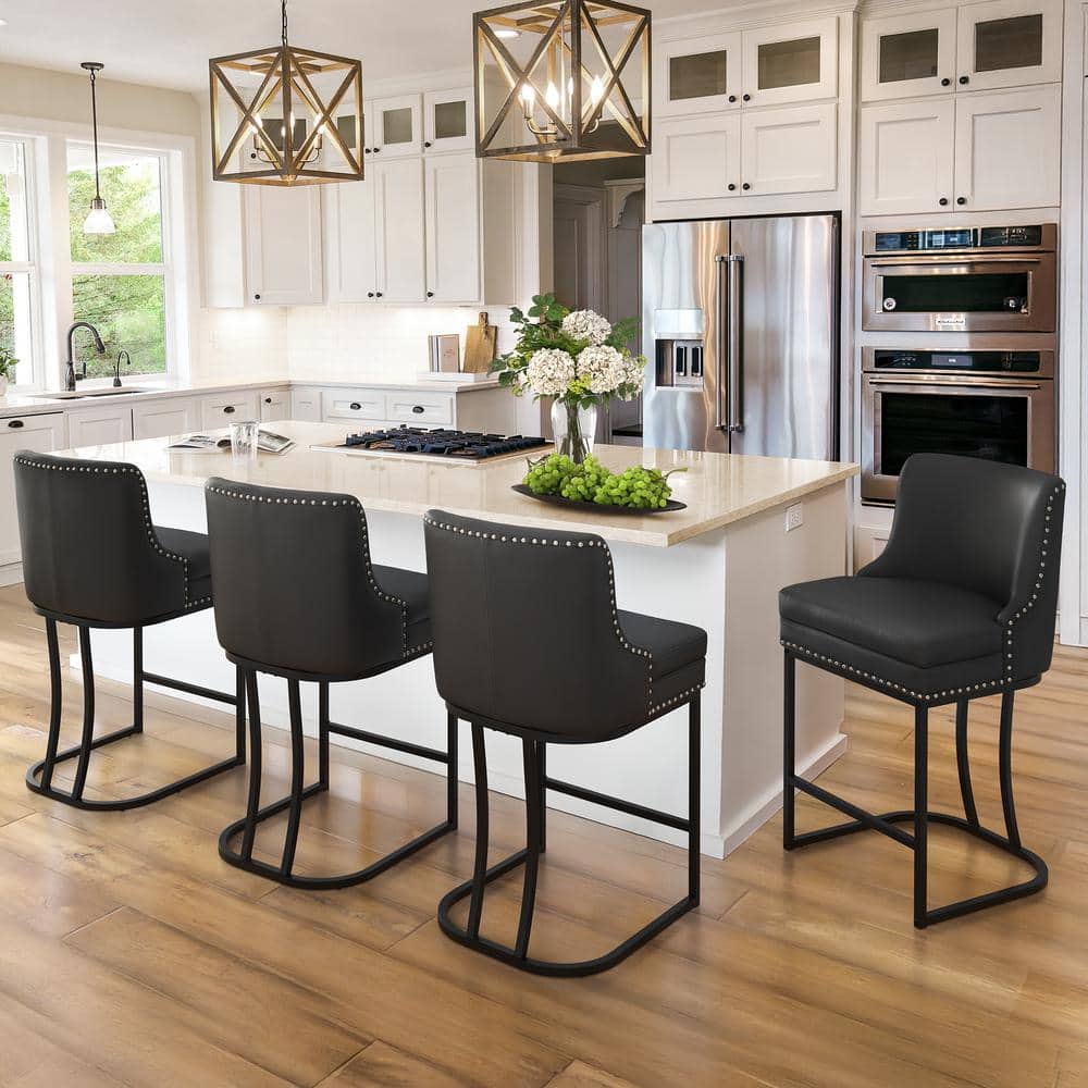 LUE BONA Aurora 26 in. Black Faux Leather Upholstered Counter Height ...
