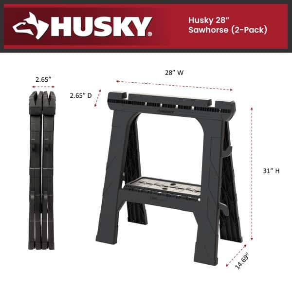 Husky 28 in. W x 31 in. H Folding Sawhorse (2-Pack) 999-7400 - The Home ...
