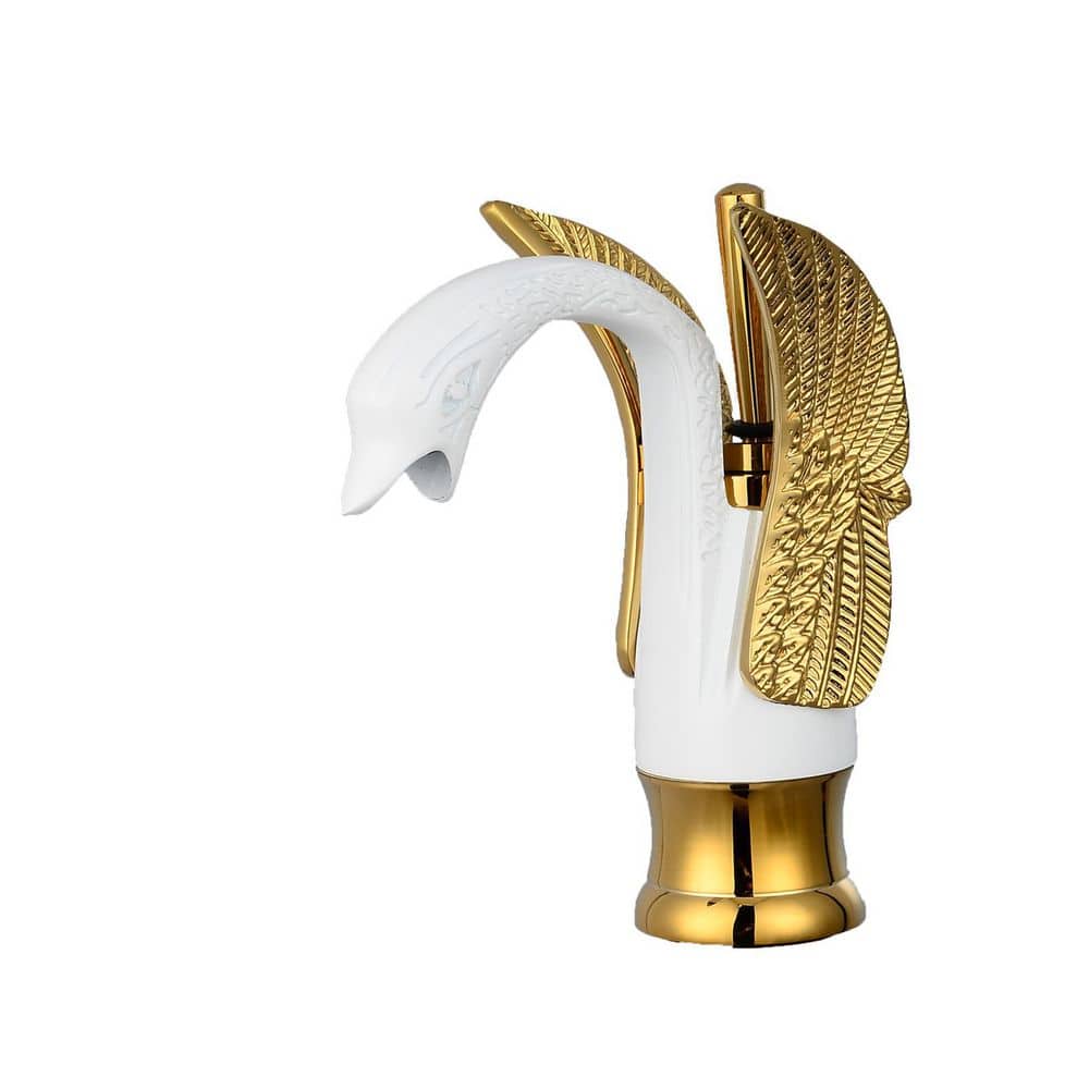 HOMEMYSTIQUE Single Handle Single Hole Bathroom Faucet in White Gold H ...