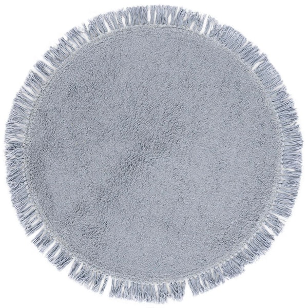 SAFAVIEH Easy Care Blue4 ft. x 4 ft. Modern Solid Fringe Round Area Rug ...