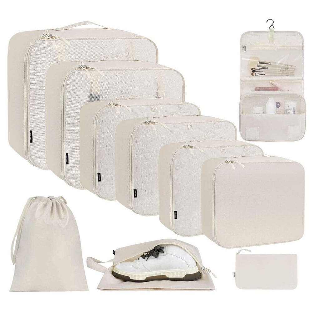 Numhew 10-Piece Cream Packing Cubes, Various Sizes Packing Organizer ...