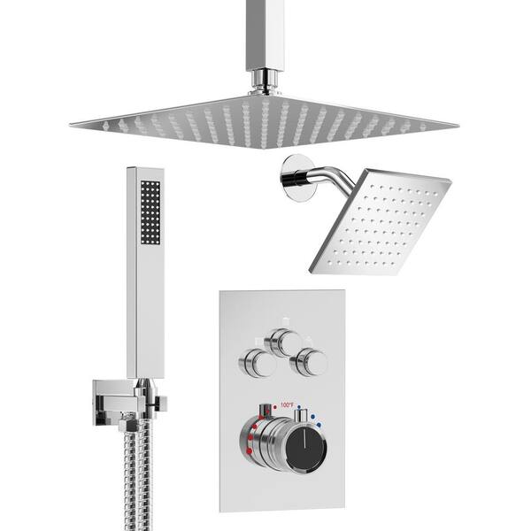 GRANDJOY Multiple Press 12 in. Triple Handle 7-Spray Shower Faucet 2.5 ...