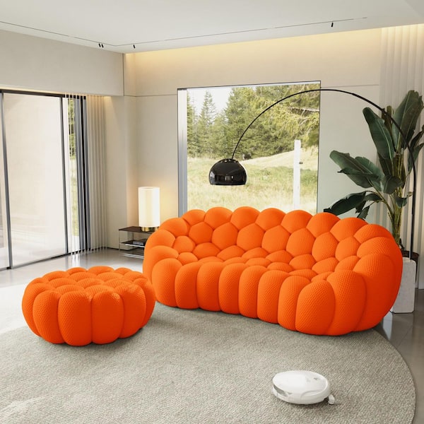 Magic Home 98 in. 3-Seater Bubble Curved Couch with Ottoman Deep Seat ...