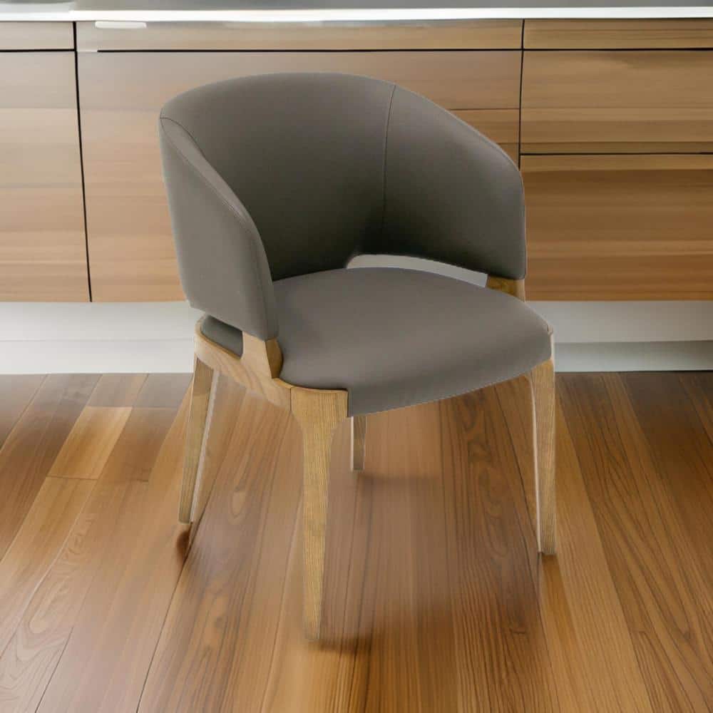 Benjara Gray and Brown Faux Leather Curved Back Dining Chair BM302098 ...