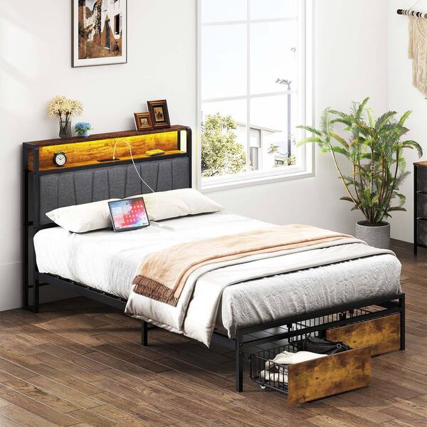 ANBAZAR Black Metal Frame Twin Size Platform Bed with Storage Drawers ...